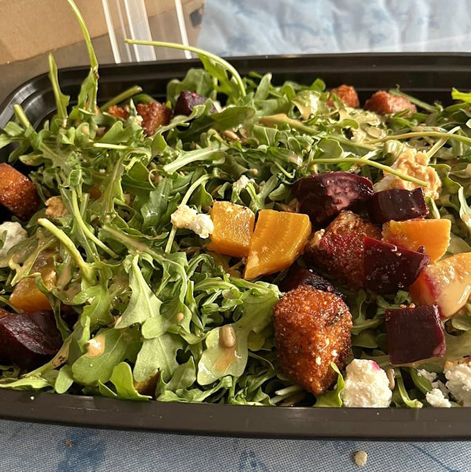 This beet salad with arugula and goat cheese proves vegetables can be just as exciting as meat.