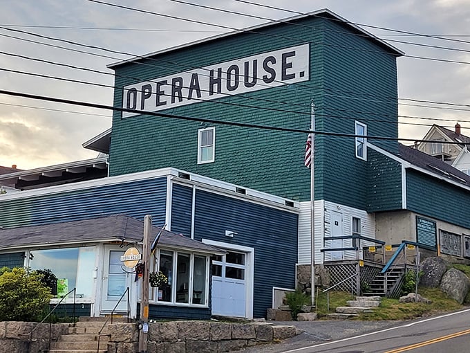 The Opera House stands as Stonington's cultural landmark, its distinctive teal exterior a beacon for community gatherings and performances.