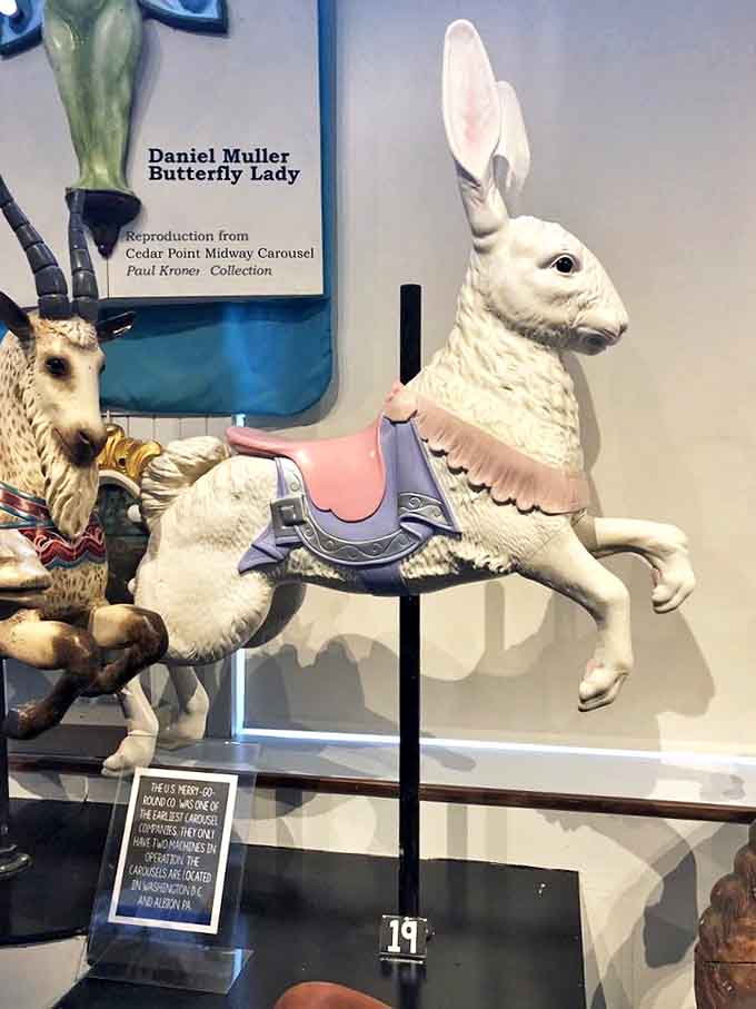 Hop aboard this magnificent rabbit &ndash; with its delicate pink saddle and alert expression, it's the hare apparent to carousel royalty!