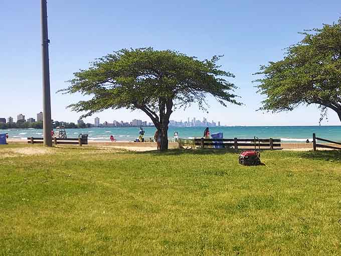 Green grass meets blue water in a color combination that interior designers spend fortunes trying to recreate in living rooms.