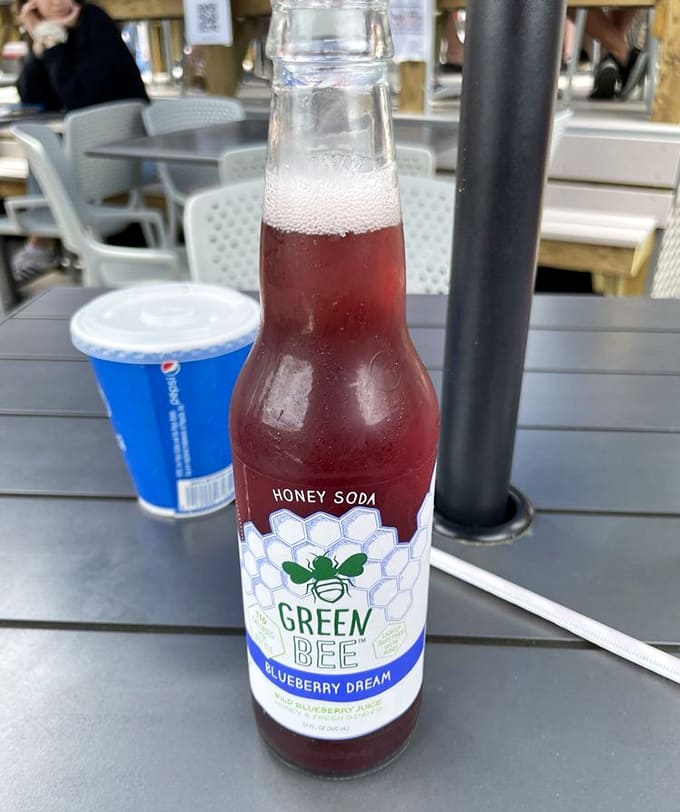 Green Bee's Blueberry Dream soda pairs with blueberry cake like they were separated at birth and finally reunited at a Maine seafood shack.