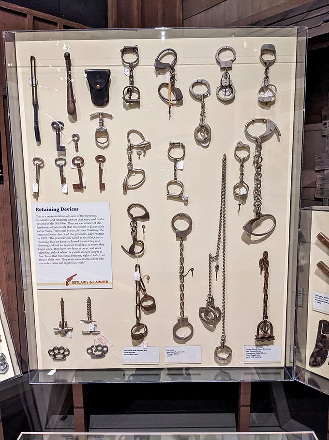 These aren't your standard handcuffs! Frontier "retaining devices" tell tales of desperados who met the long arm of Western law.