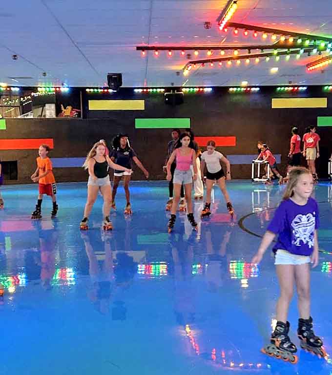 The roller skating rink transforms ordinary people into graceful gliders &ndash; or at least gives them a smooth surface for practicing spectacular wipeouts.