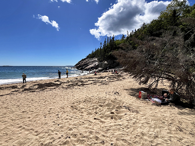 Sand Beach offers a rare stretch of golden sand on Deer Isle's predominantly rocky coastline &ndash; perfect for brave swimmers.