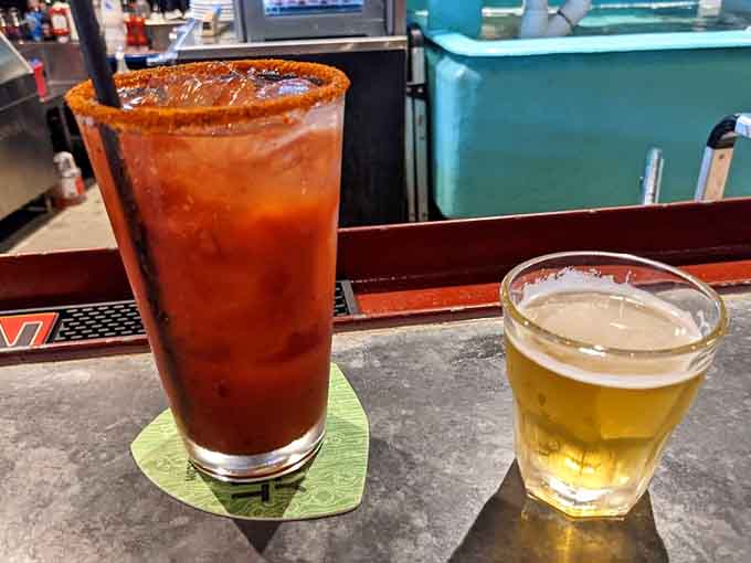 A spicy Bloody Mary and cold beer prove that Smack Shack takes their beverage game as seriously as their seafood.