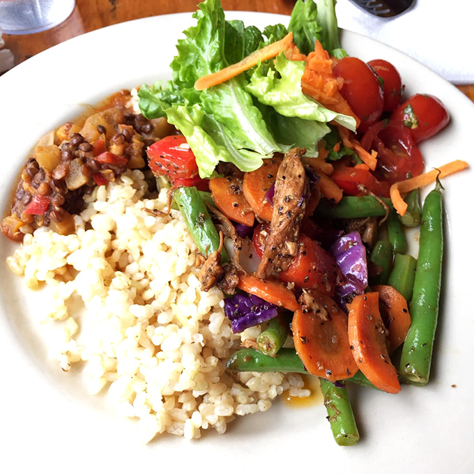 A Stone Soup smorgasbord showcases Vermont's agricultural bounty, with each colorful component telling the story of local farms and careful preparation.