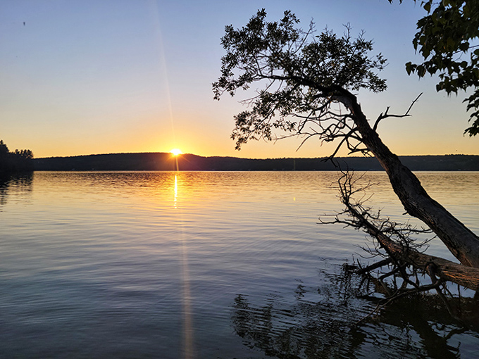 That magical moment when day surrenders to night, and Lake Carmi's waters hold the last golden light hostage.