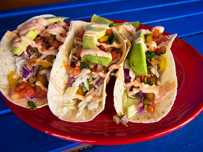 These fish tacos, dressed with purple cabbage and fresh avocado, bring Baja-style brightness to New England.