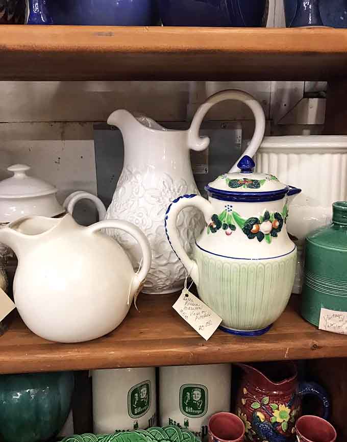 Delicate pitchers and teapots wait patiently to host their next sophisticated gathering, probably more refined than anything we'll attend.
