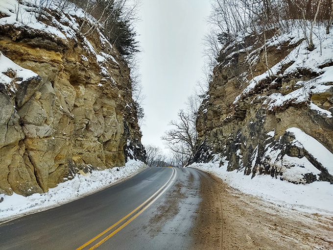 Winter passage: Even in the snow, the cut provides safe passage just as it has for over a century.