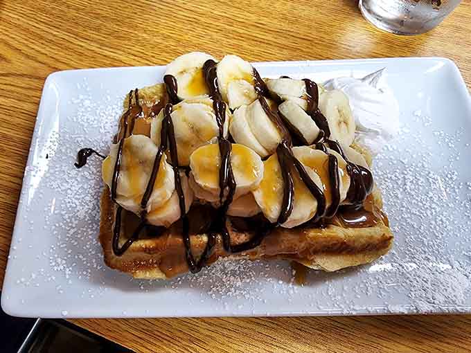Banana Waffle: Sliced bananas and chocolate sauce create the breakfast equivalent of a standing ovation &ndash; simple ingredients elevated to star status.