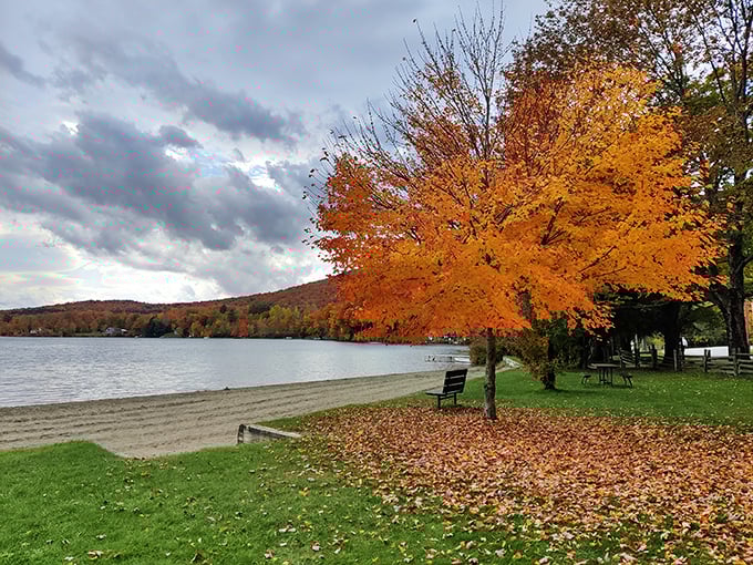 Fall's fiery display reflected in tranquil waters &ndash; when Vermont decides to double the visual impact of autumn with nature's mirror.