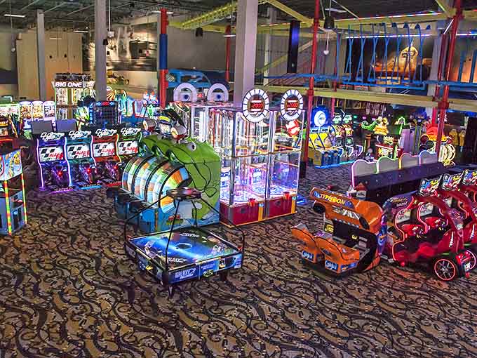 The arcade area offers enough flashing lights and electronic sounds to trigger nostalgia in adults and future nostalgia in kids simultaneously.