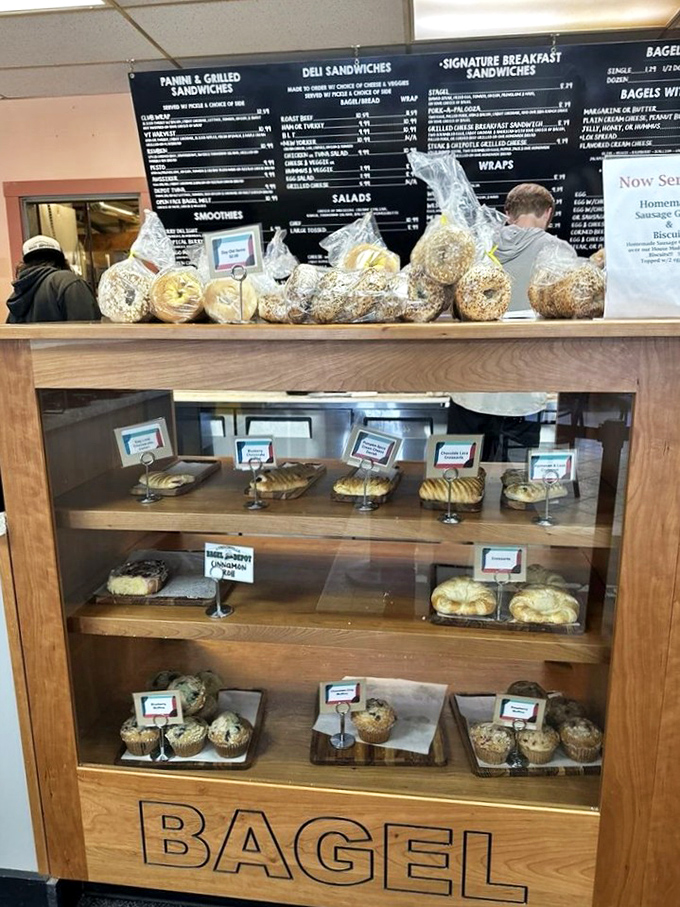 Bagel selections: Carb heaven behind glass – from everything to plain, each bagel promises chewy interiors and the perfect crust. Choose your adventure!