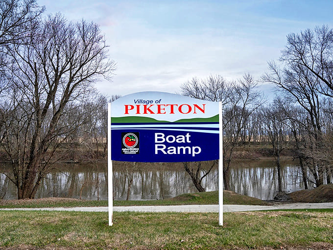 Boat Ramp: Piketon's gateway to aquatic adventures stands ready, where weekend anglers launch their hopes for the big catch on the Scioto's gentle current.