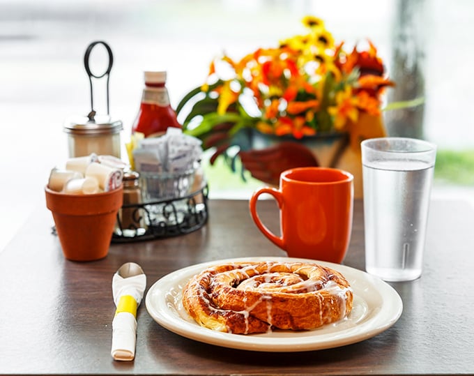 The cinnamon roll &ndash; breakfast's answer to "Should I be good today?" Spiral-bound sweetness topped with melty icing that says "absolutely not!"