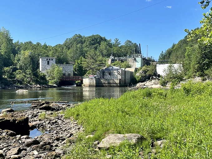 This historic hydroelectric dam stands as testament to Vermont's industrial heritage, now peacefully coexisting with the natural landscape.