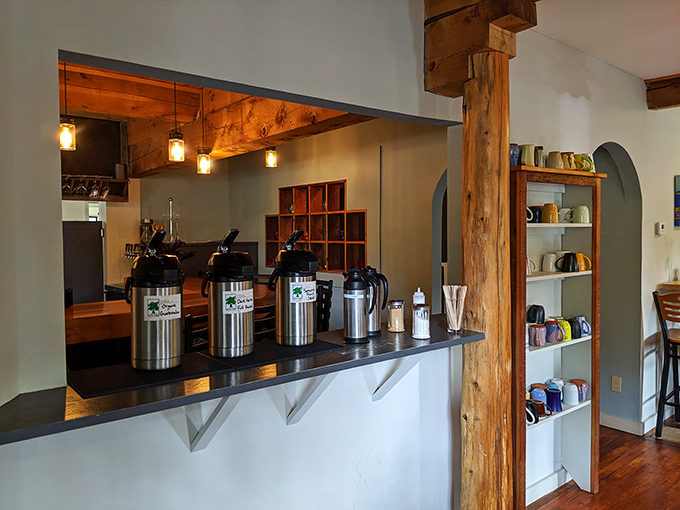 The coffee station &ndash; where liquid motivation meets artisanal care, fueling conversations and Maine adventures alike.