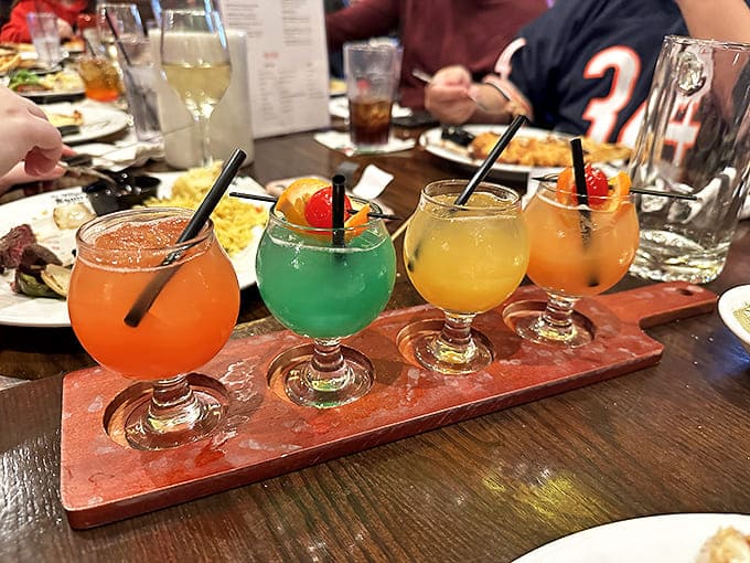 A rainbow in glassware&mdash;this cocktail flight lets you sample liquid creativity without committing to a full-sized relationship.