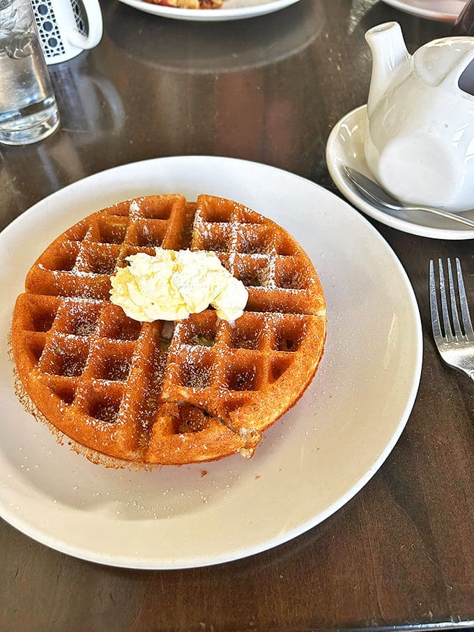 Golden waffle perfection crowned with a dollop of butter &ndash; simple pleasures executed with extraordinary attention to detail.