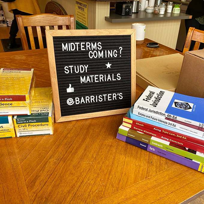 "Midterms coming?" asks the friendly letter board &ndash; just one way Barrister's shows it understands its academic community's rhythms and needs.