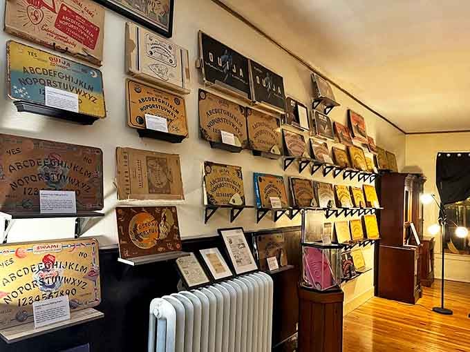 The museum's impressive Ouija board collection spans decades, showcasing America's long fascination with communicating with the beyond.