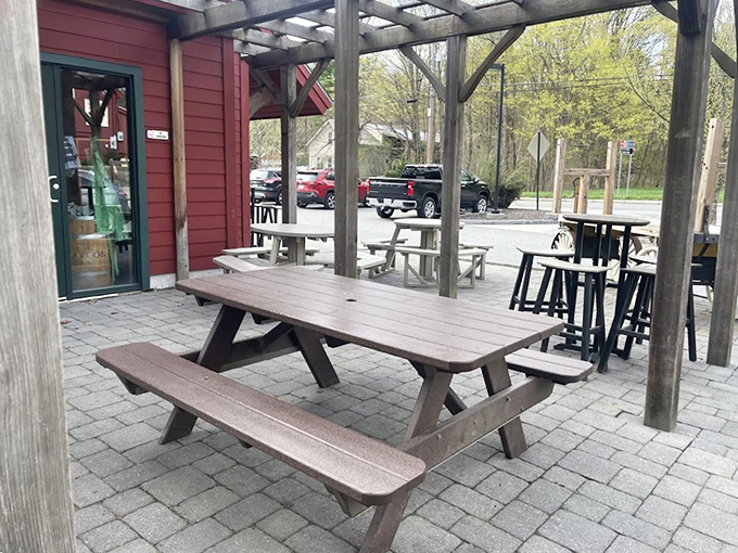 The perfect spot to savor your treasures &ndash; outdoor seating where every bite tastes better with a side of Vermont fresh air.