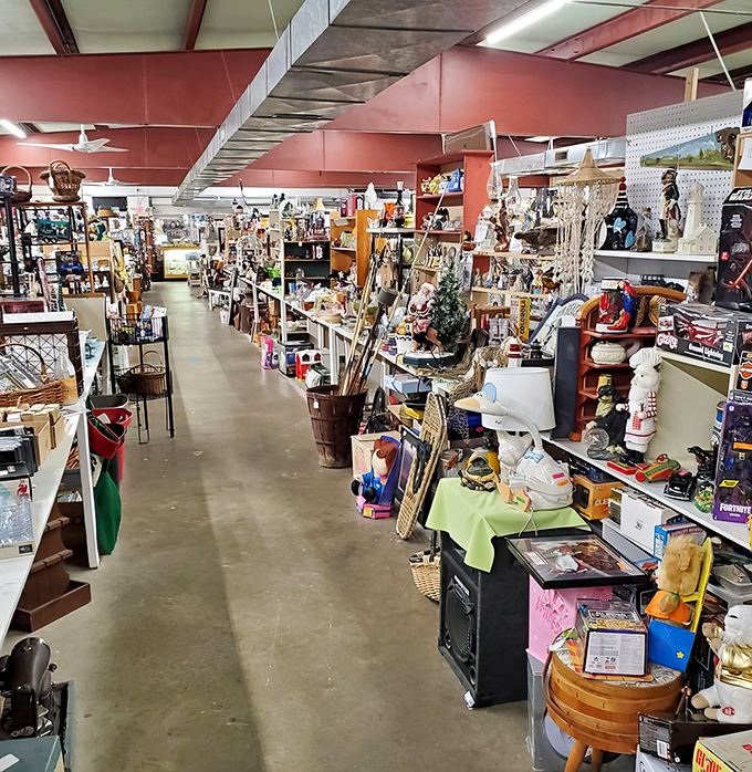 The antique mall equivalent of Main Street, where every storefront invites exploration. My wallet gets nervous just looking at this photo.