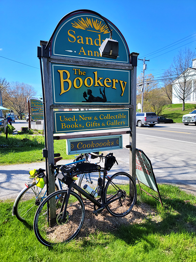 The iconic Sandy's sign stands sentinel by the roadside, a beacon for hungry minds and empty stomachs seeking simultaneous satisfaction.