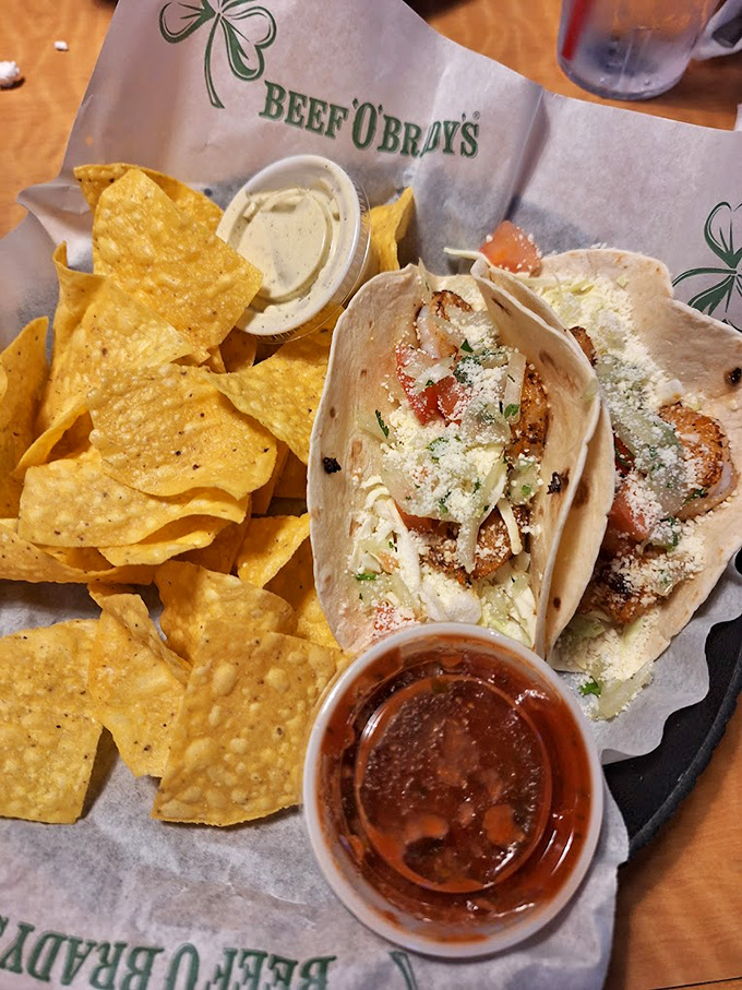 Taco Tuesday happens any day at Beef's &ndash; these hand-held flavor bombs come with all the fixings and a side of crispy tortilla chips.