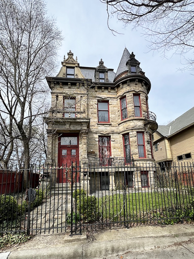 Victorian Gothic goes to eleven. This spooky mansion looks like it was built by someone who really, really loved Halloween.
