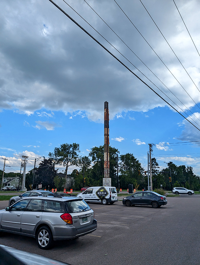 From a distance, the cabinet creates an unexpected silhouette against Burlington's skyline, a quirky punctuation mark in the cityscape.