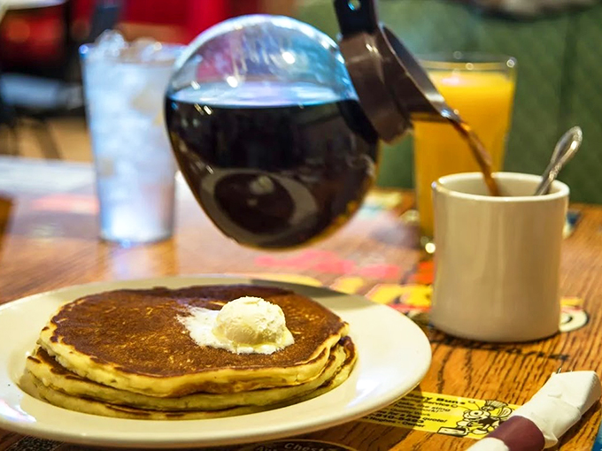 The holy trinity of breakfast: Pancakes, coffee, and more coffee. Because one cup is never enough when you're living the sweet life.