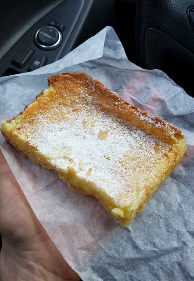 That butter bar with its golden crust and sugar coating is basically sunshine you can eat for breakfast.