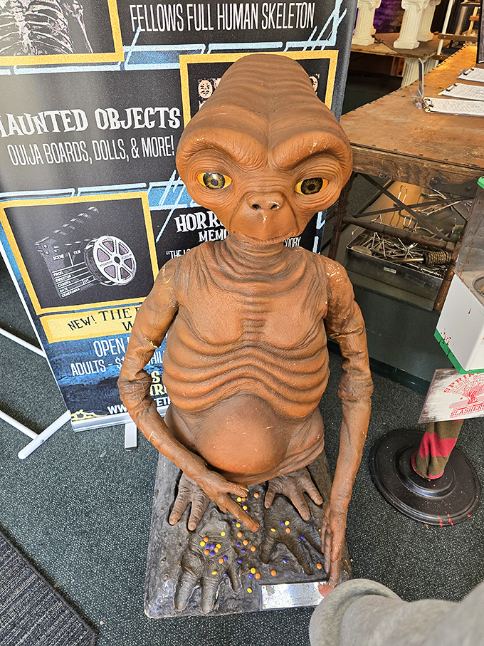 E.T. looks less friendly and more frightening in this detailed replica that captures the alien's otherworldly essence in disturbing detail.