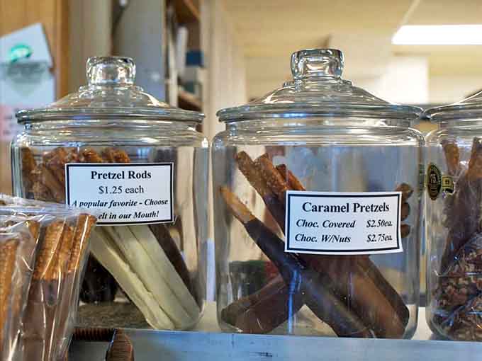 Pretzels: The sweet-salty romance of chocolate-dipped pretzels &ndash; a crunchy counterpoint to Anderson's softer confections.