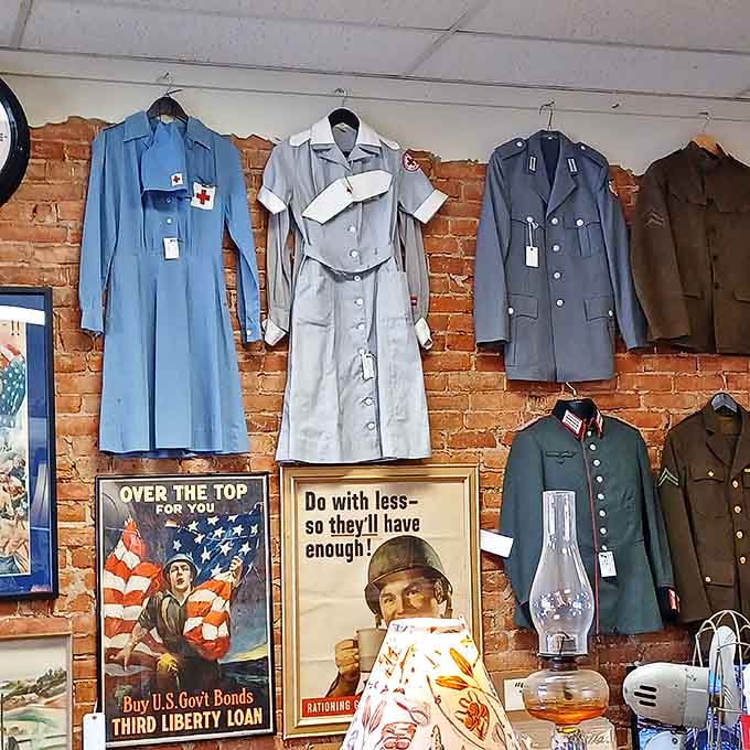 Military uniforms and wartime posters offer a poignant reminder of sacrifice, service, and a nation united through challenging times.