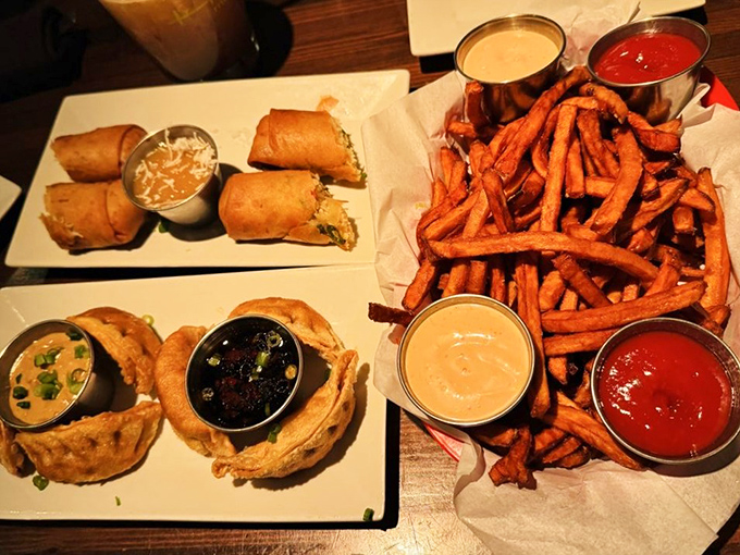 Appetizers arrive beautifully presented alongside sweet potato fries &ndash; the perfect start to your culinary island-hopping adventure.