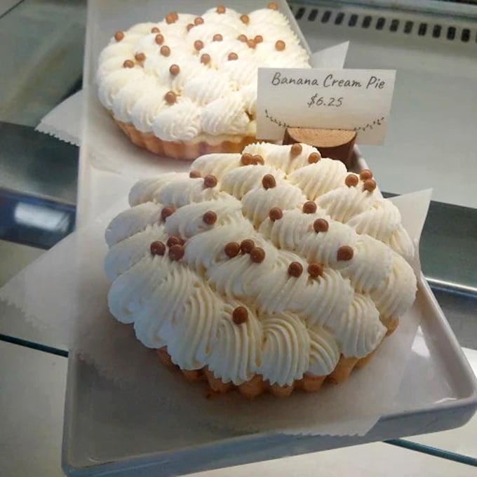 Banana cream pie topped with perfect swirls of whipped cream &ndash; known to cause spontaneous declarations of love.