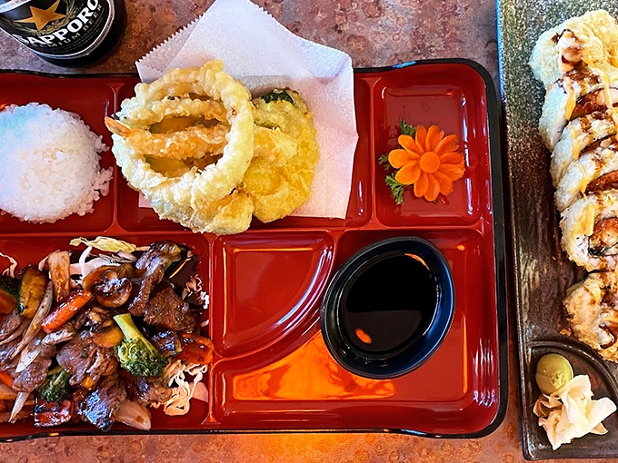 The ultimate lunch box upgrade: tempura that shatters like glass, teriyaki that glistens, and rice that's perfectly portioned.