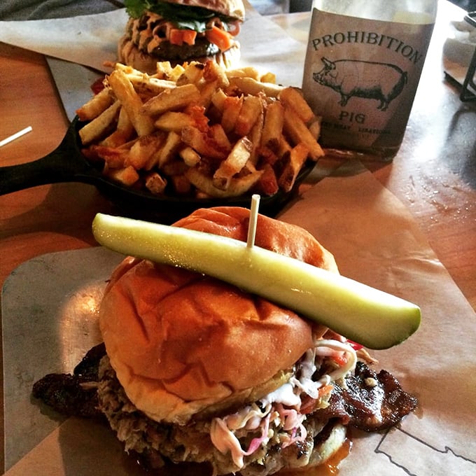 The burger and fries combo gets the Pro Pig treatment with house-made pickles, creamy slaw, and those legendary duck fat fries.