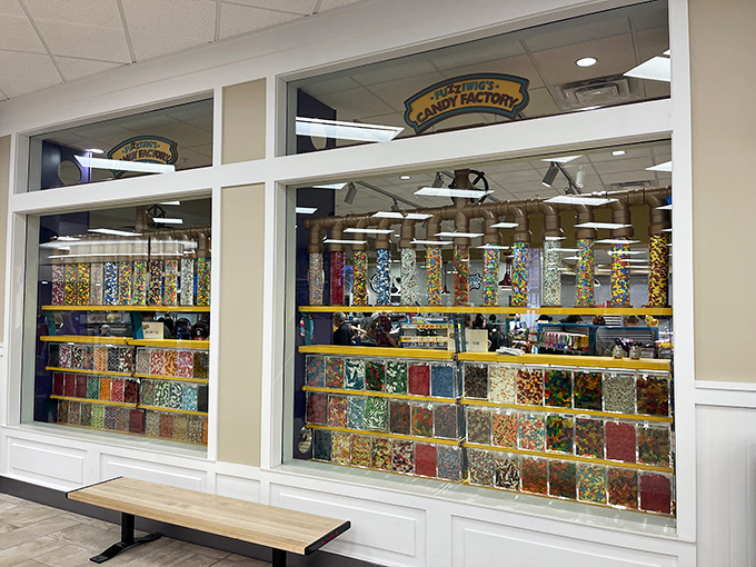 Willy Wonka would approve of this sugar paradise, where floor-to-ceiling dispensers create a rainbow effect visible from several departments away.