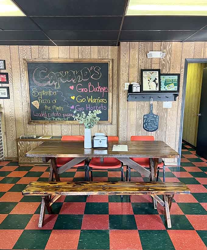 Those wooden picnic tables and checkered tablecloths create a casual dining experience where everyone feels welcome, from toddlers to grandparents.