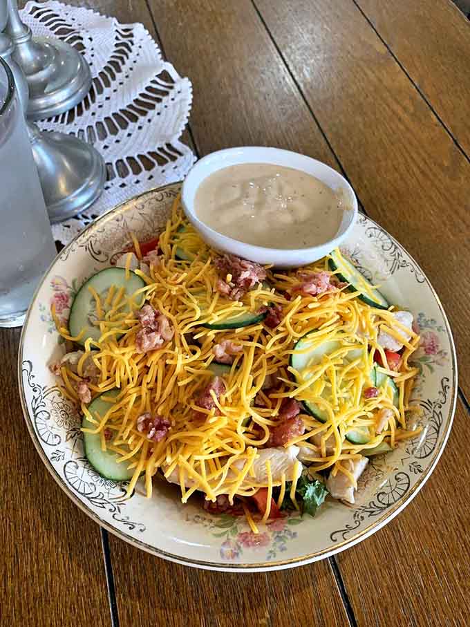 This isn't just any chicken salad &ndash; it's a colorful composition on vintage china that somehow makes vegetables exciting again.