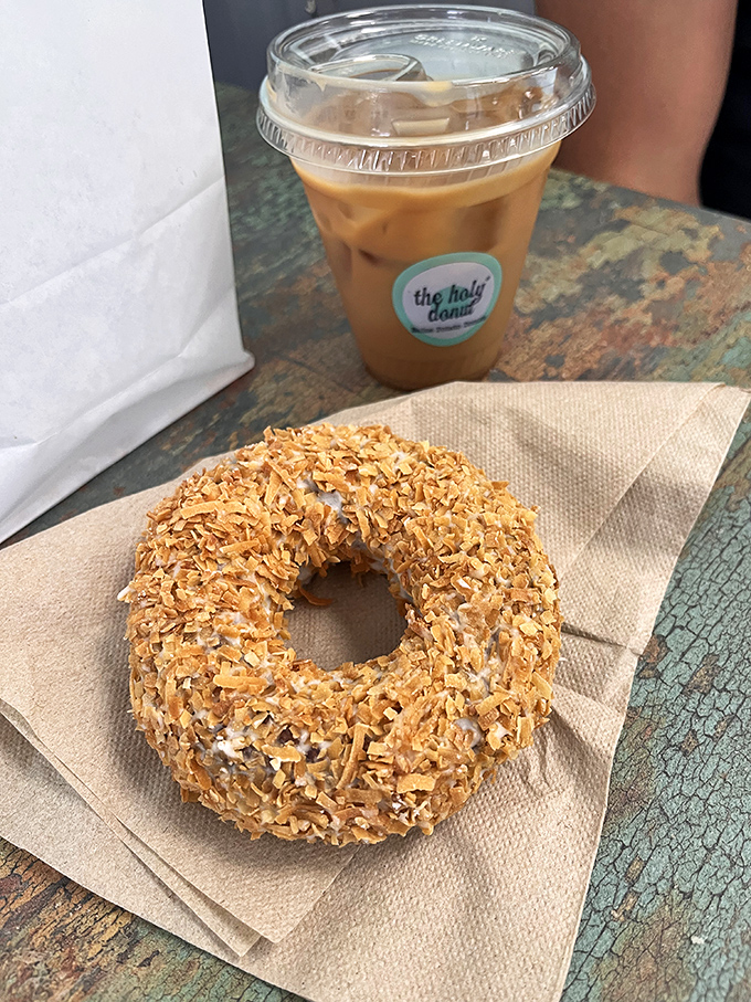 Toasted coconut covering every inch of this donut like fresh snow, except this snow is delicious and won't require you to shovel your driveway afterward.