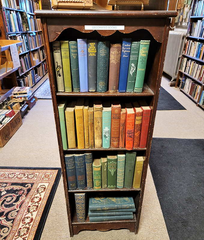 Perfectly arranged by color and size, these decorative volumes transform from mere books into objects of beauty and desire.