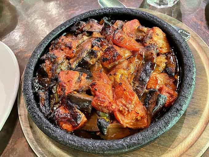 Guvec Stew bubbles away in its clay pot, transforming humble vegetables into something extraordinary through slow cooking.