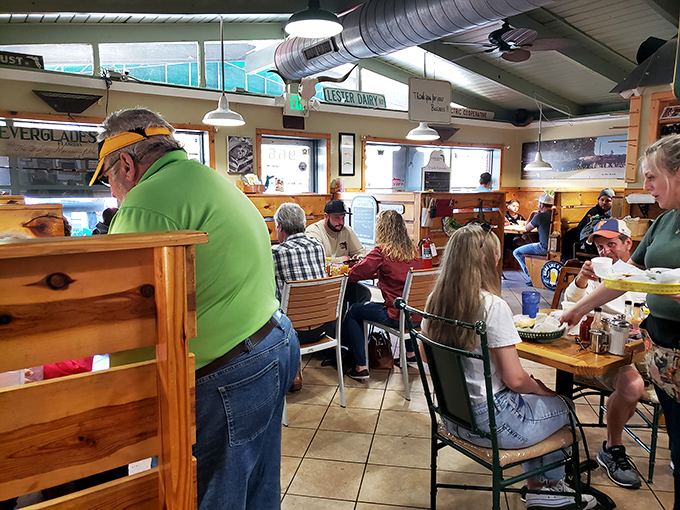 Where locals and visitors break bread together. The dining room hums with the satisfied murmurs of folks having exactly what they're craving.