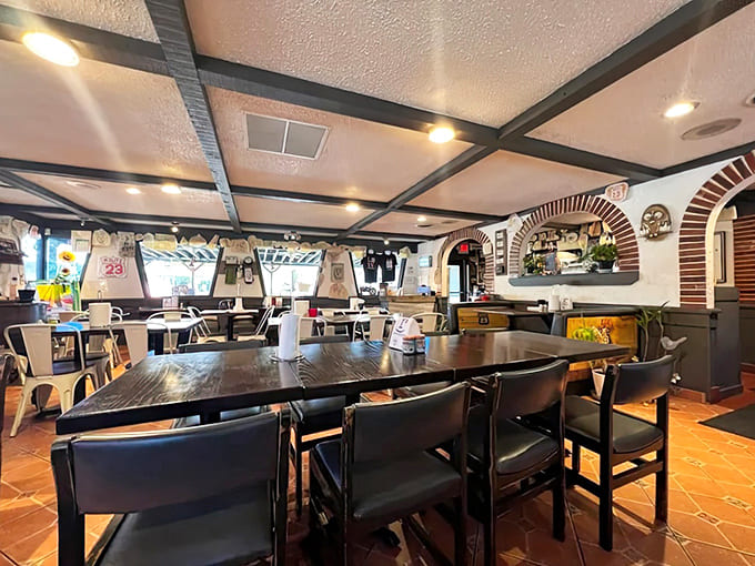 Comfortable seating and warm lighting create the perfect atmosphere for a leisurely meal with loved ones.