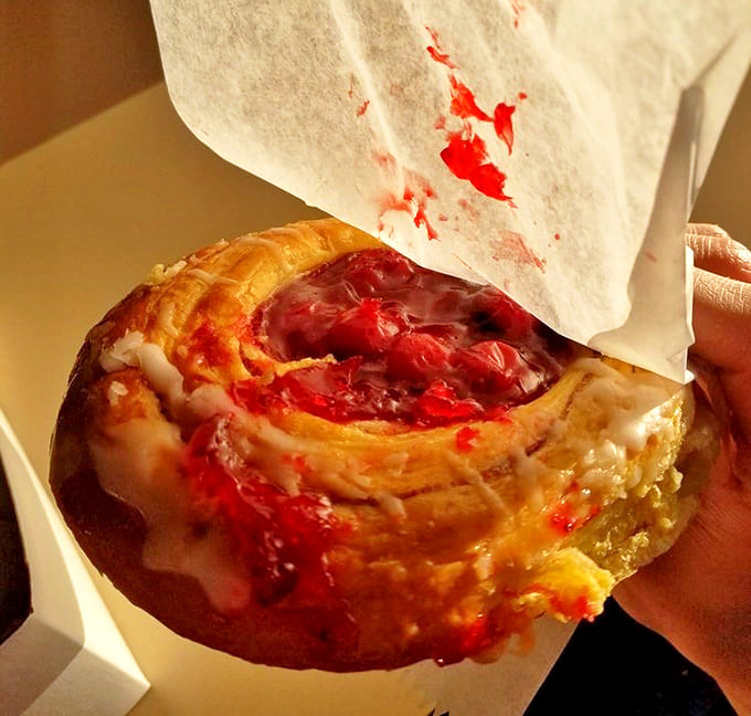 Cherry Danish: Layers upon buttery layers cradle that perfect cherry filling &ndash; tart enough to be interesting, sweet enough to be irresistible.